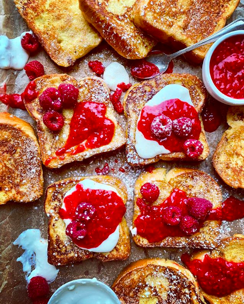 Raspberry French Toast with Raspberry Sauce and Sweetened Whipped ...