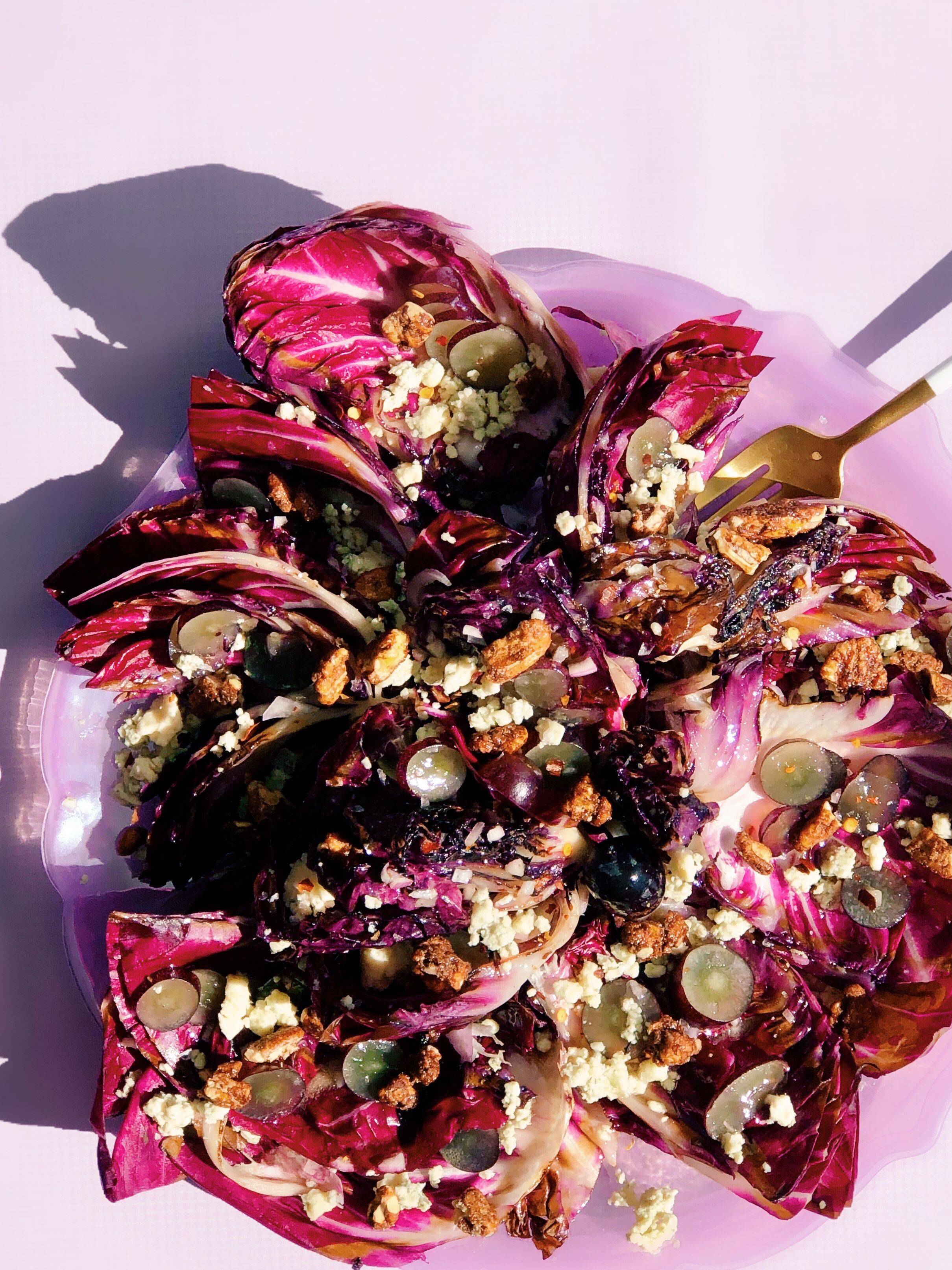 Sliced Grape Crumbled Gorgonzola and Charred Radicchio Salad Recipe ...