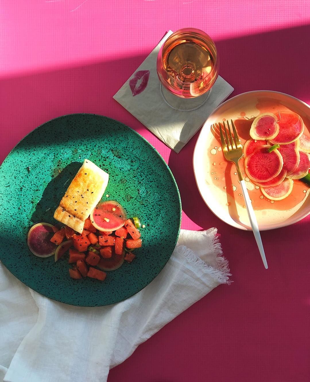 Pan Seared Paiche with Pickled Watermelon Salad Recipe | The Feedfeed