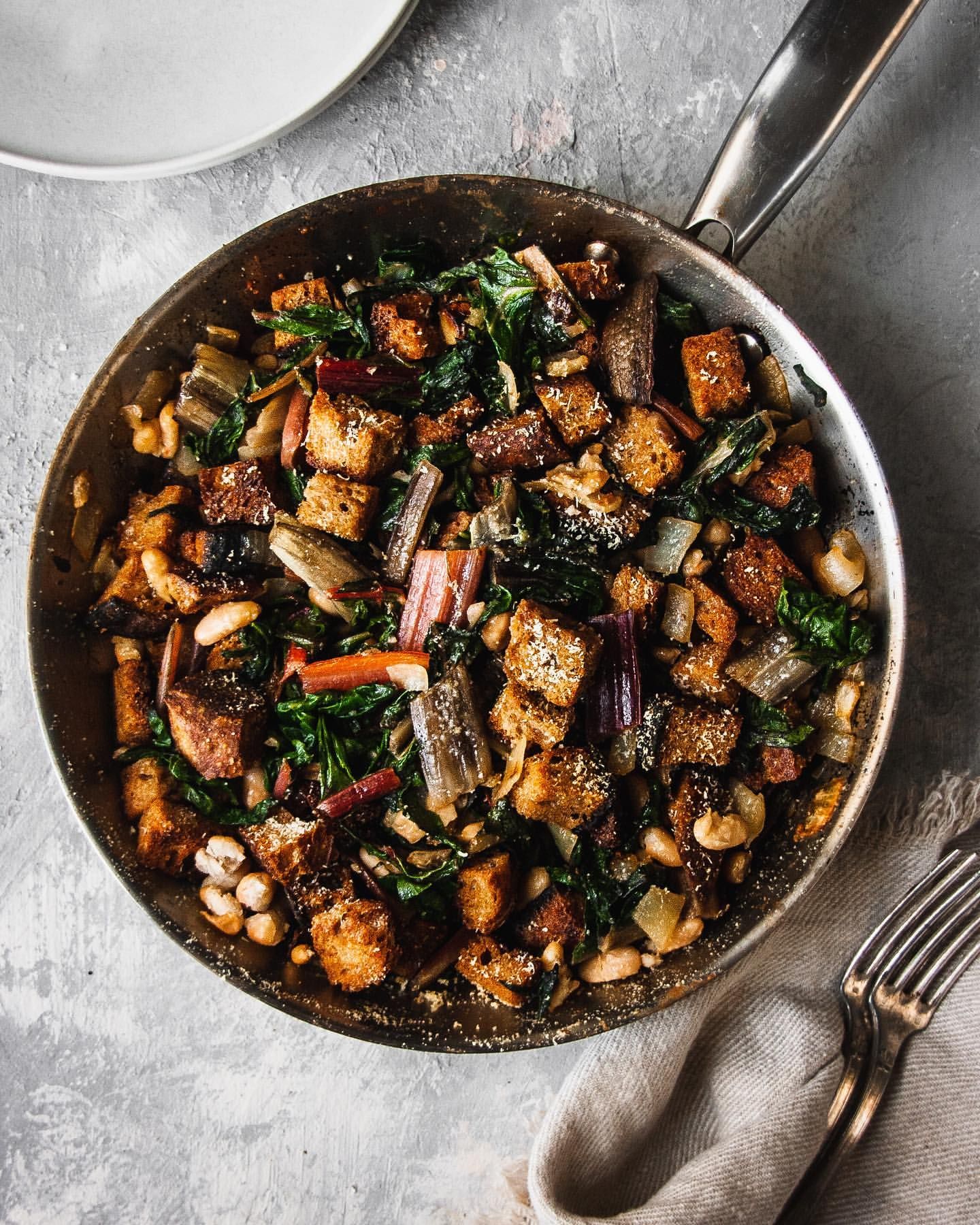 Swiss Chard and White Bean Bread Salad Recipe | The Feedfeed