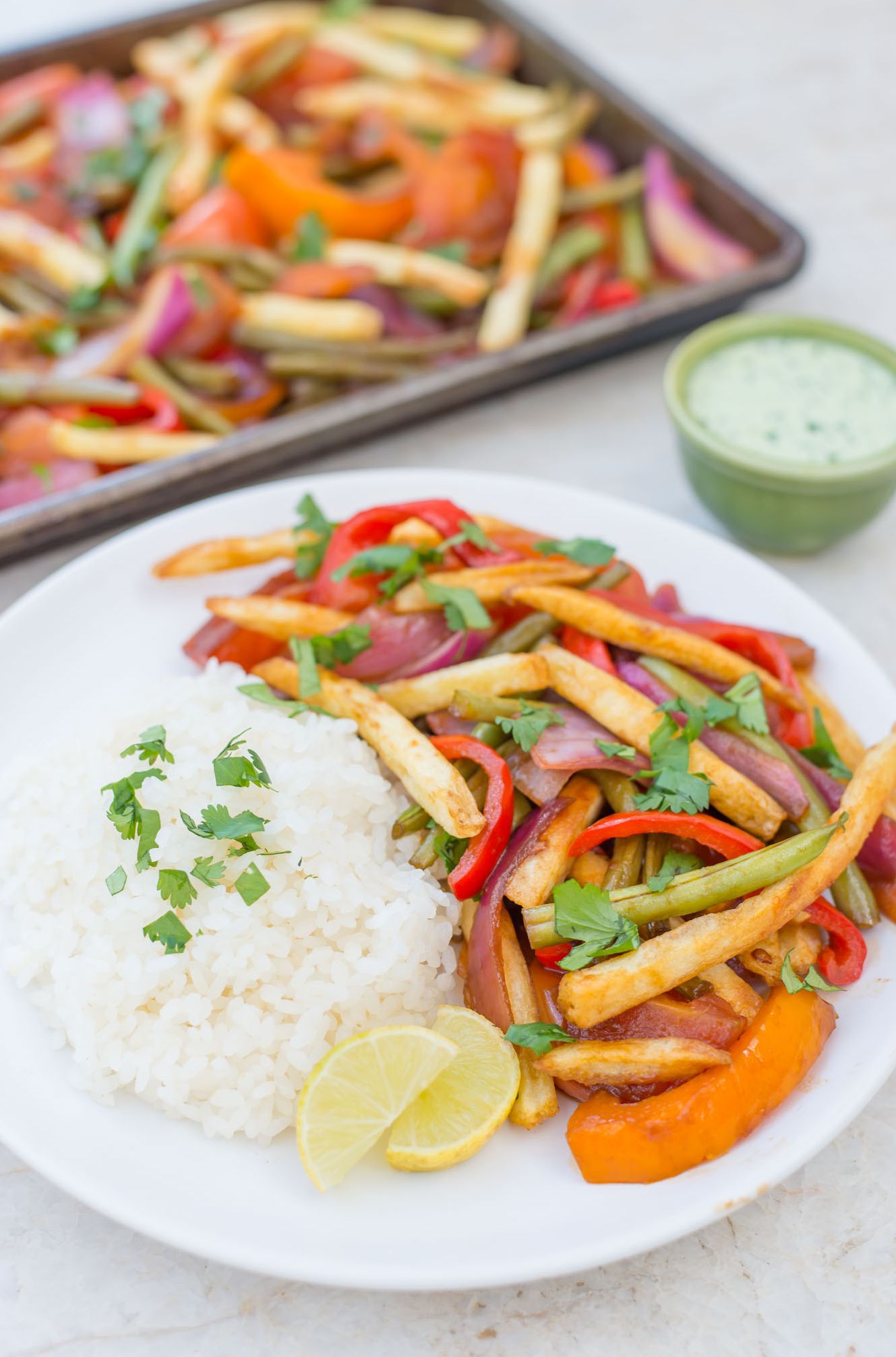 Peruvian Veggie Saltado with Aji Verde (Green Sauce) Recipe | The Feedfeed