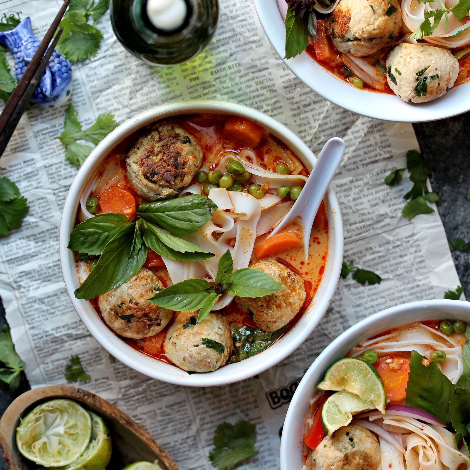 Vegan Panang Curry Noodle Soup with Plant Based Meatballs Recipe | The ...
