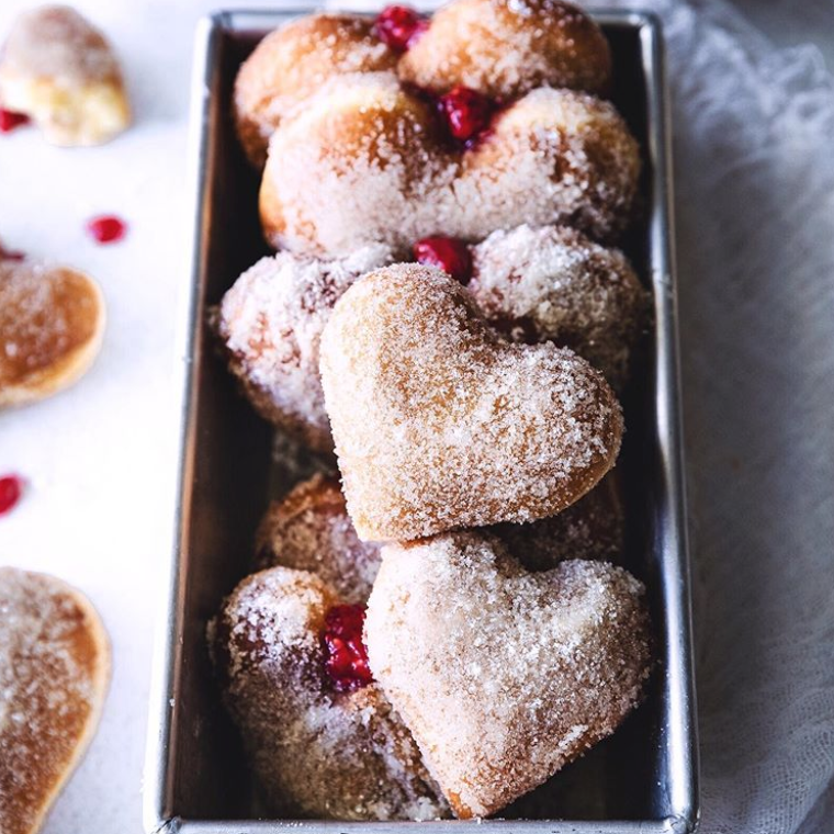 Heart Shaped Doughnuts with Raspberry Jam by thefeedfeed, | The Feedfeed