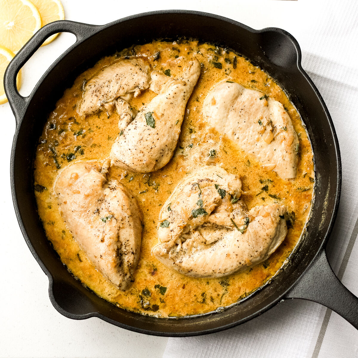Creamy Skillet Chicken with Garlic Lemon Sauce Recipe | The Feedfeed