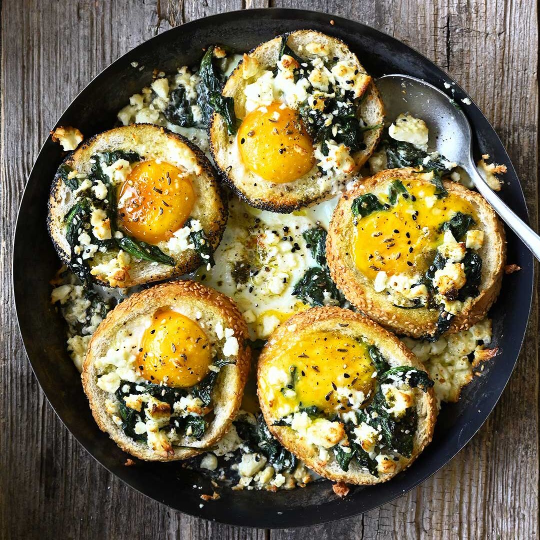 Za’atar Baked Egg Buns with Spinach and Feta Recipe | The Feedfeed