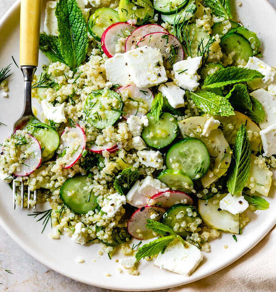 Quinoa Cucumber Salad With Feta Dill And Mint Recipe The Feedfeed