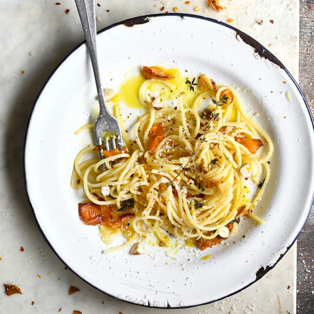 Sweet Potato, Garlic and Brown Butter Spaghetti Recipe | The Feedfeed