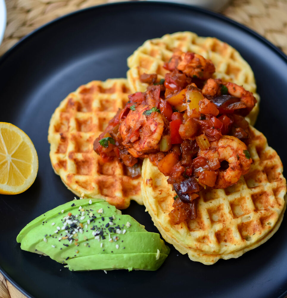 Cassava Corn Waffles with Shrimp Creole Recipe | The Feedfeed