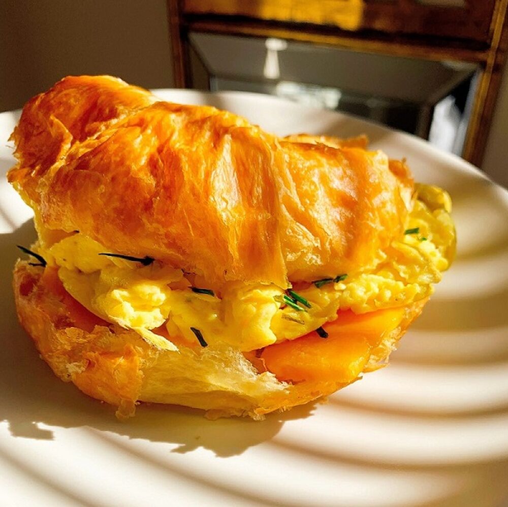 White Truffle Egg & Cheddar Croissant Sandwich Recipe | The Feedfeed