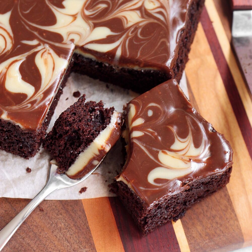 Tahini Swirl Chocolate Fudge Sheet Cake Recipe | The Feedfeed