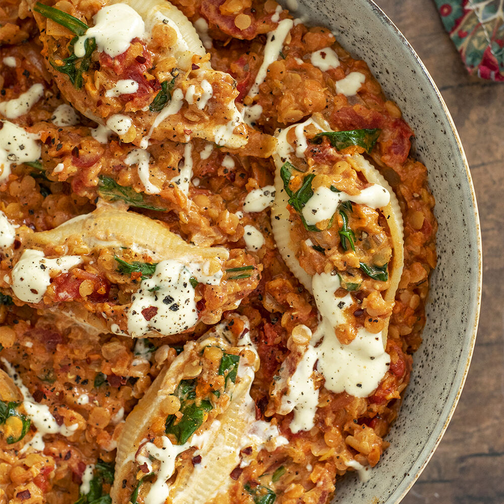 Stuffed Shells with Creamy Vegan Lentil Bolognese Recipe | The Feedfeed