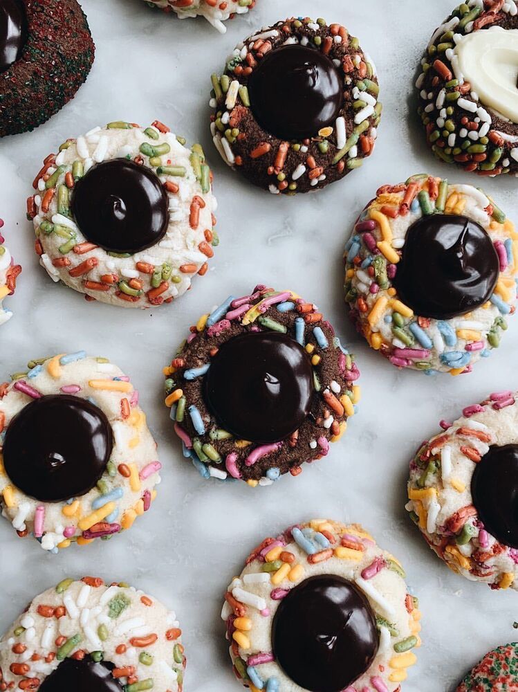Vanilla Thumbprint Sprinkle Cookie with Chocolate Ganache Recipe | The ...
