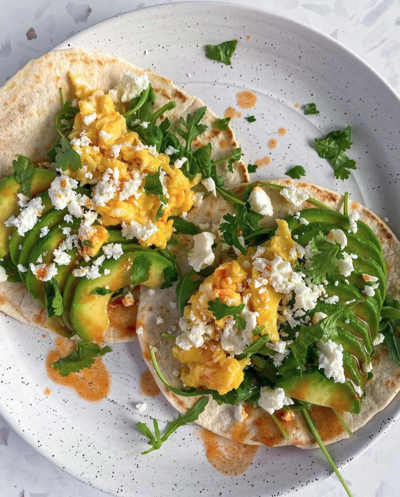 Breakfast Tacos with Feta, Arugula, and Avocado Recipe | The Feedfeed