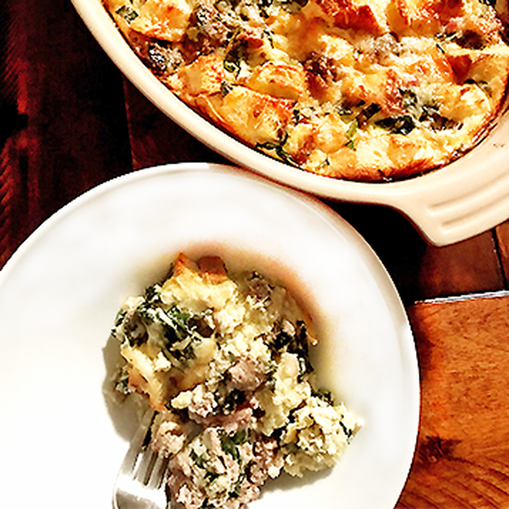 Strata with Wagyu Breakfast Sausage, Spinach, and Jack Cheese Recipe ...