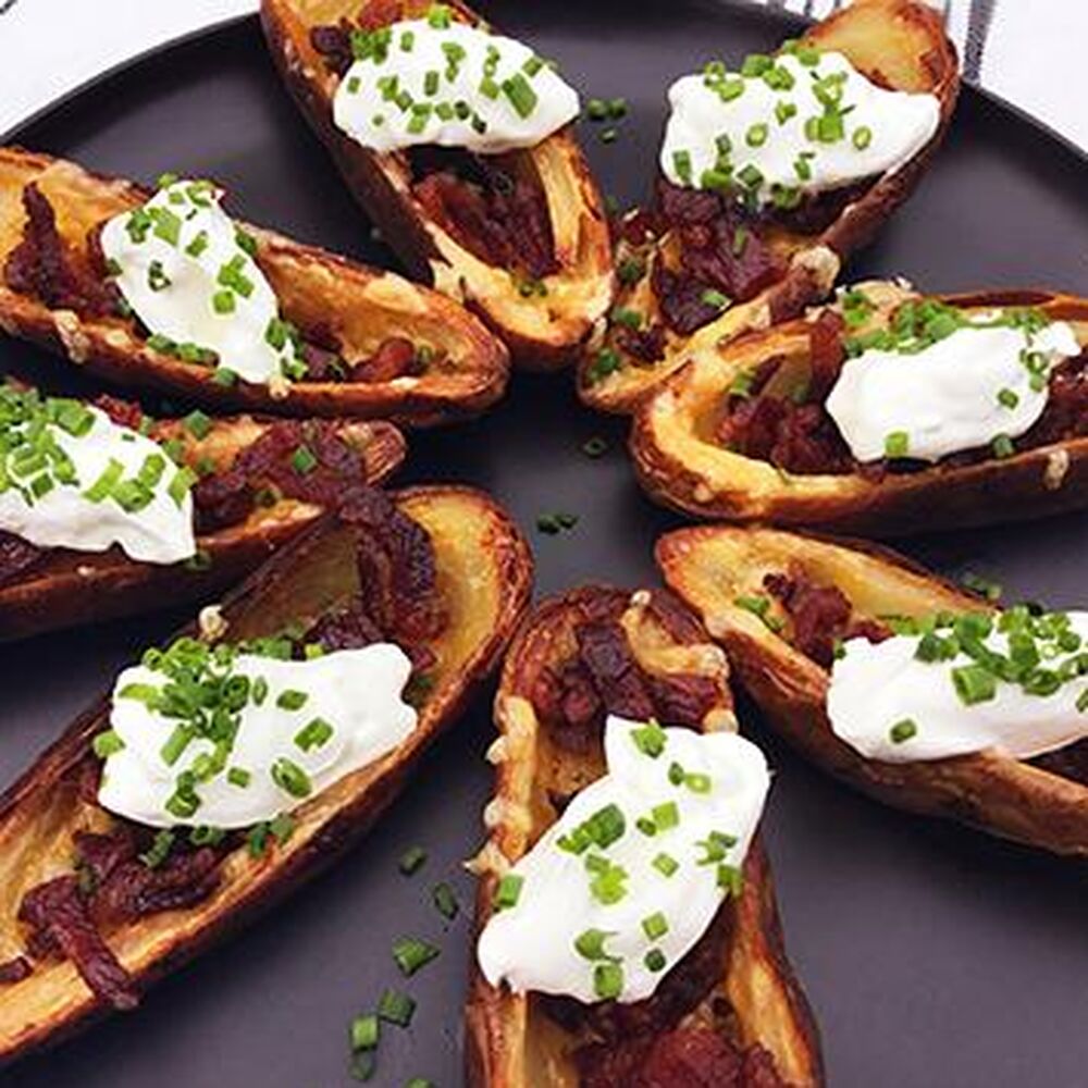 Fullblood Wagyu Beef Bacon Crispy Potato Skins Recipe | The Feedfeed