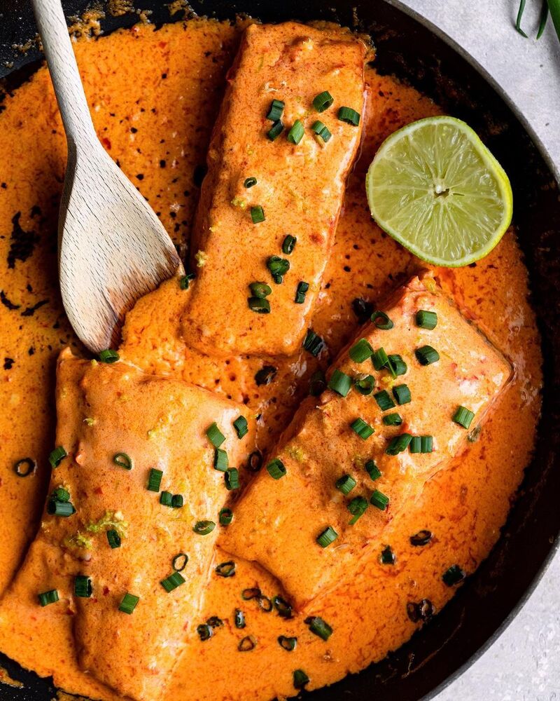 Creamy Harissa Skillet Salmon Recipe | The Feedfeed