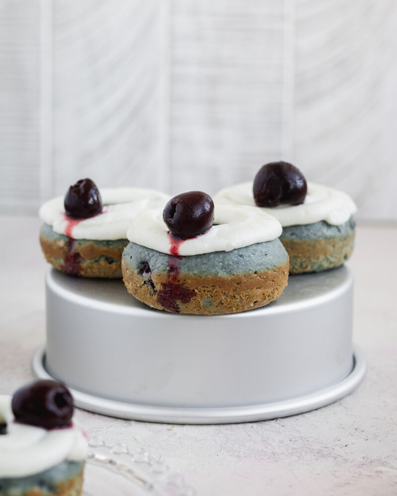Baked Cherry Donuts with Goat Cheese Frosting Recipe | The Feedfeed