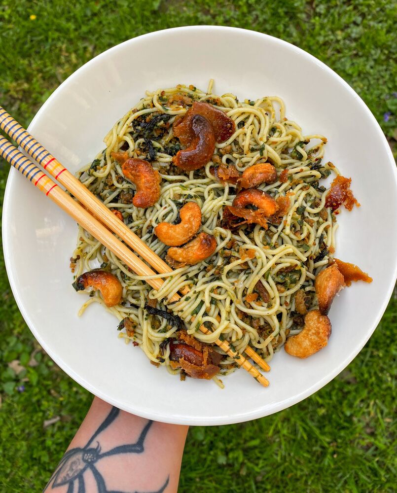 Spring noodles and candied cashews Recipe | The Feedfeed