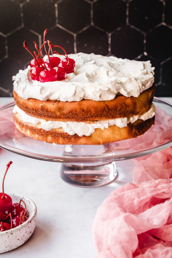 Almond Layer Cake with Cherry Whipped Cream Recipe | The Feedfeed