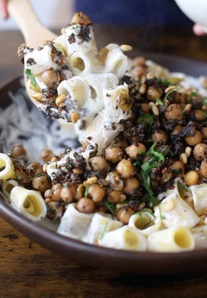 Roasted Garlic Chickpea Mint Pasta Recipe | The Feedfeed
