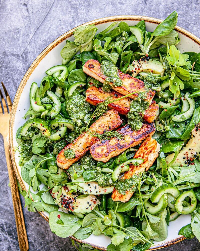 Green Halloumi Pesto Salad Recipe | The Feedfeed