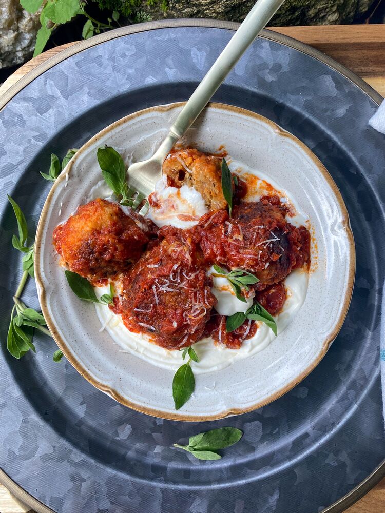 Spicy chicken meatballs with whipped ricotta Recipe | The Feedfeed
