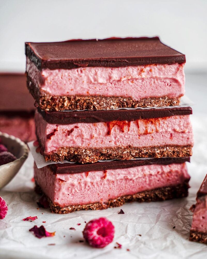 ⁣Frozen Raspberry Banana Chocolate Slice Recipe | The Feedfeed