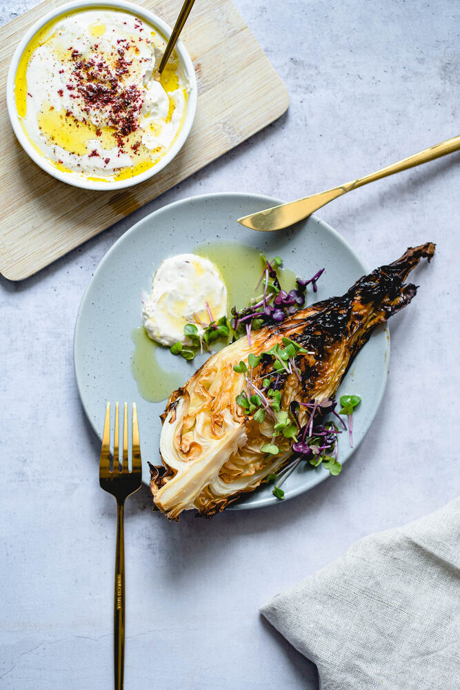 Roasted Pointed Cabbage with Tahini Sauce Recipe | The Feedfeed