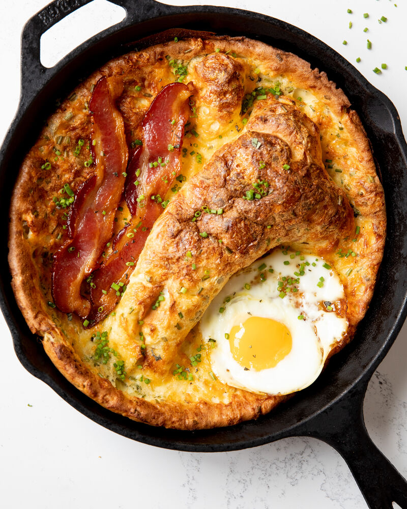 Smoked Cheddar Dutch Baby with Maple Bacon and Fried Eggs Recipe | The ...
