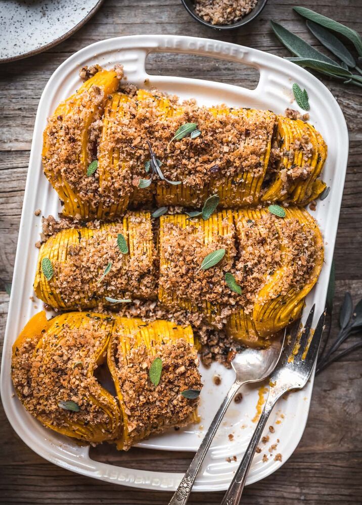 Hasselback Butternut Squash with Maple Herb Glaze Recipe | The Feedfeed