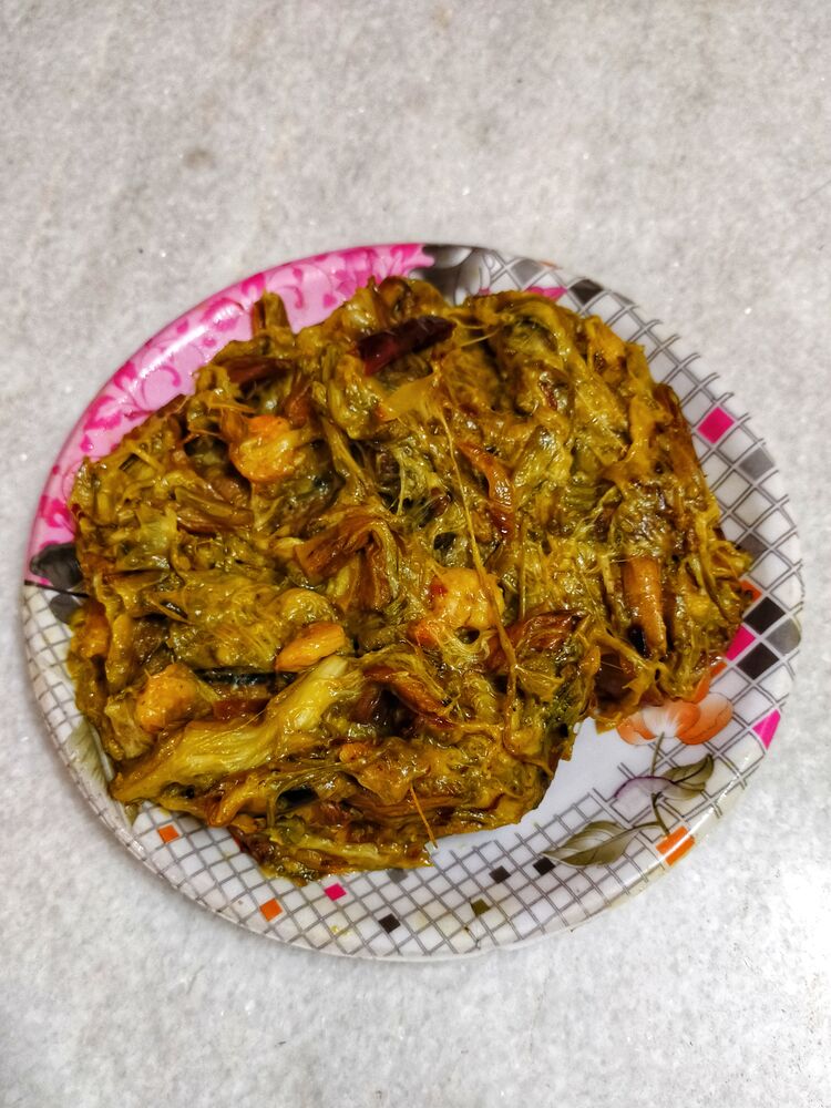 Kochur loti Diye Chingri Recipe | The Feedfeed