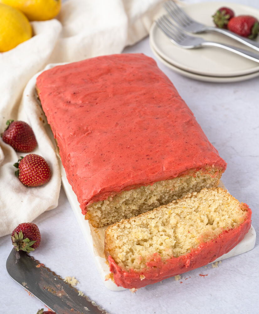 Vegan Lemon Loaf Cake with Lemon Syrup and Strawberry Lemon Glaze ...