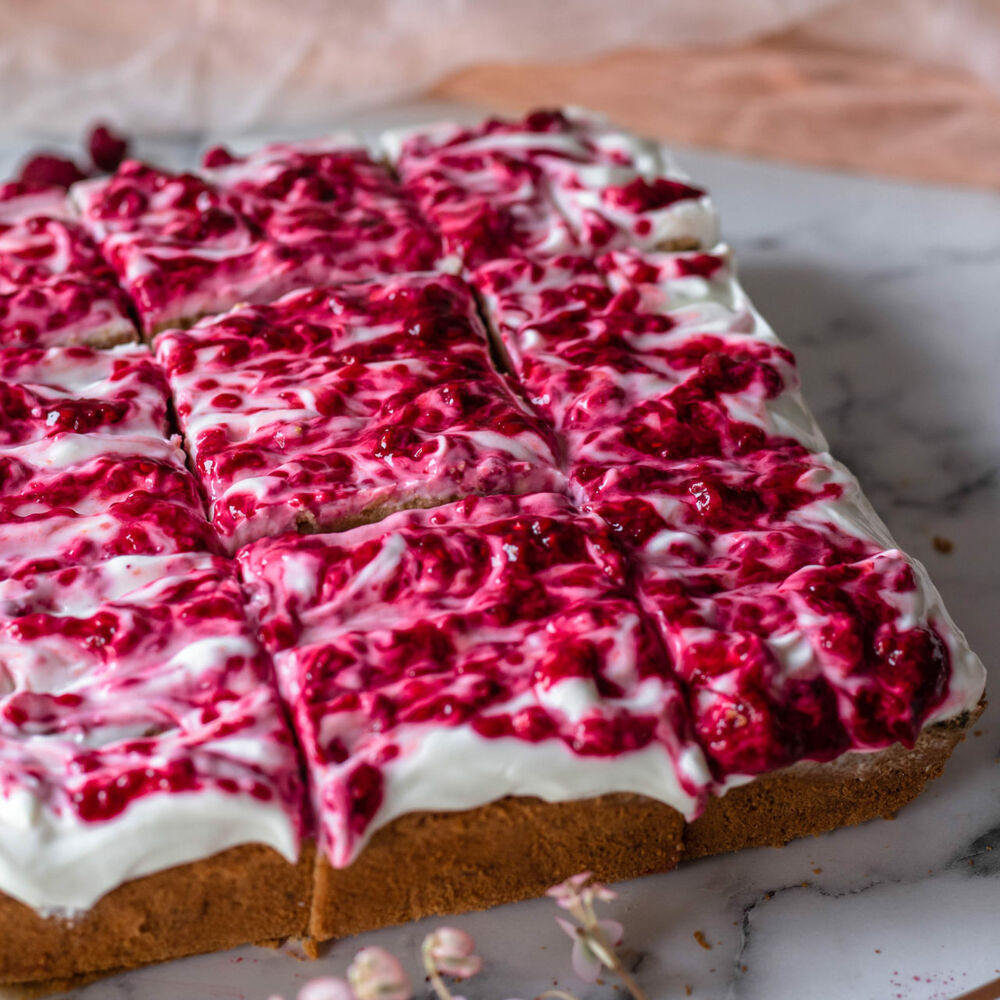 Gluten-Free Vanilla & Raspberry Sheet Cake Recipe | The Feedfeed