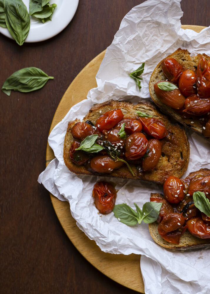 Aged Balsamic Blistered Tomato Toast Recipe | The Feedfeed