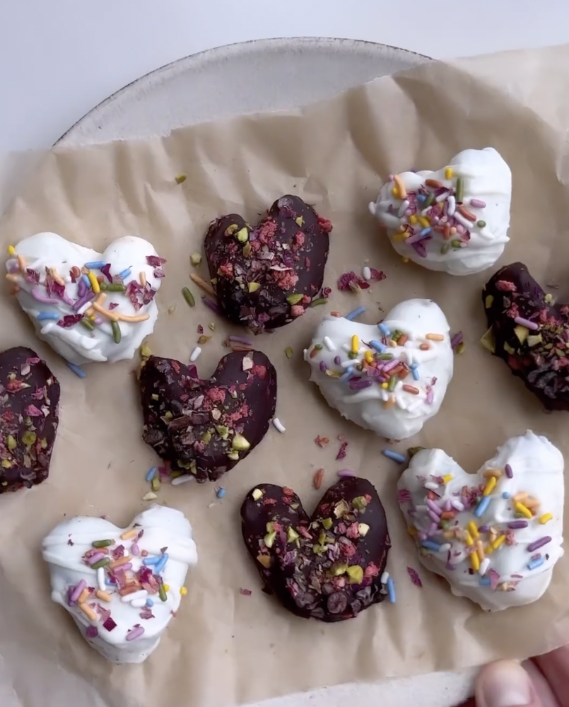 Cake Batter Stuffed Chocolate Covered Date Hearts Recipe | The Feedfeed