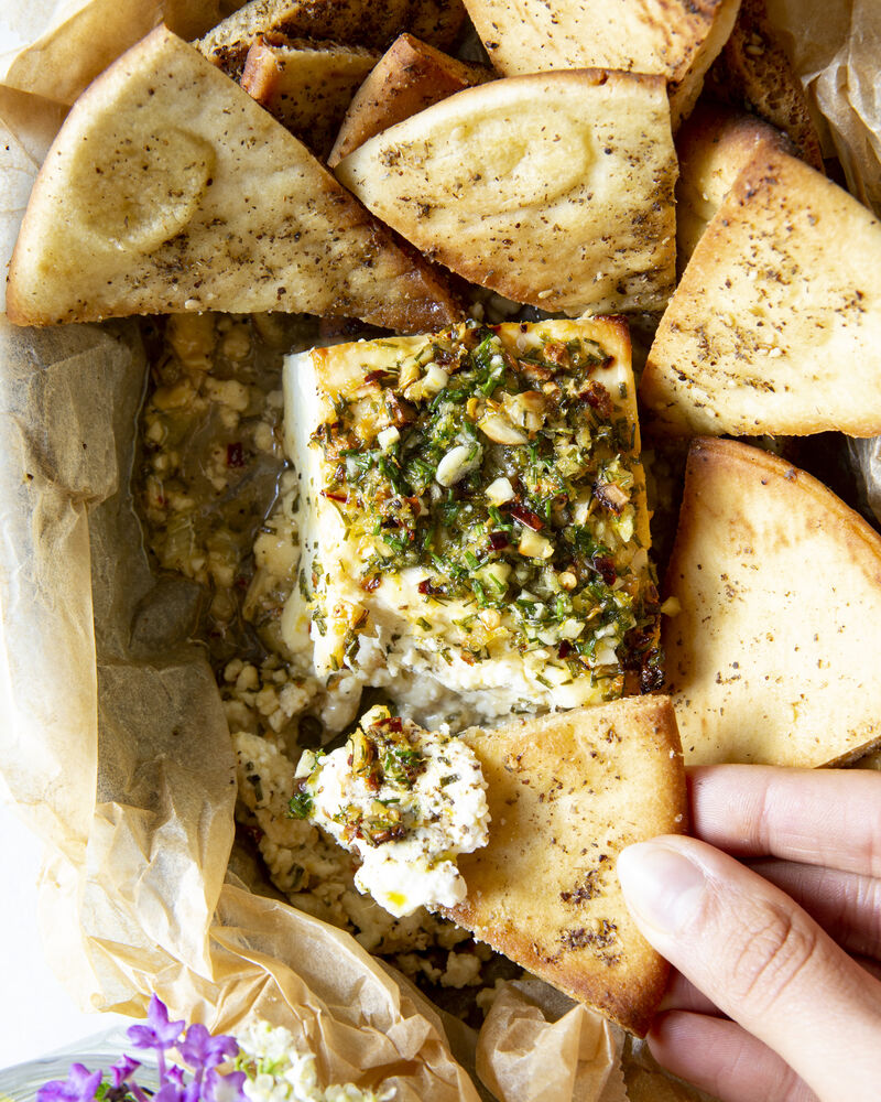 Honey Roasted Feta with Garlic and Herbs Recipe | The Feedfeed