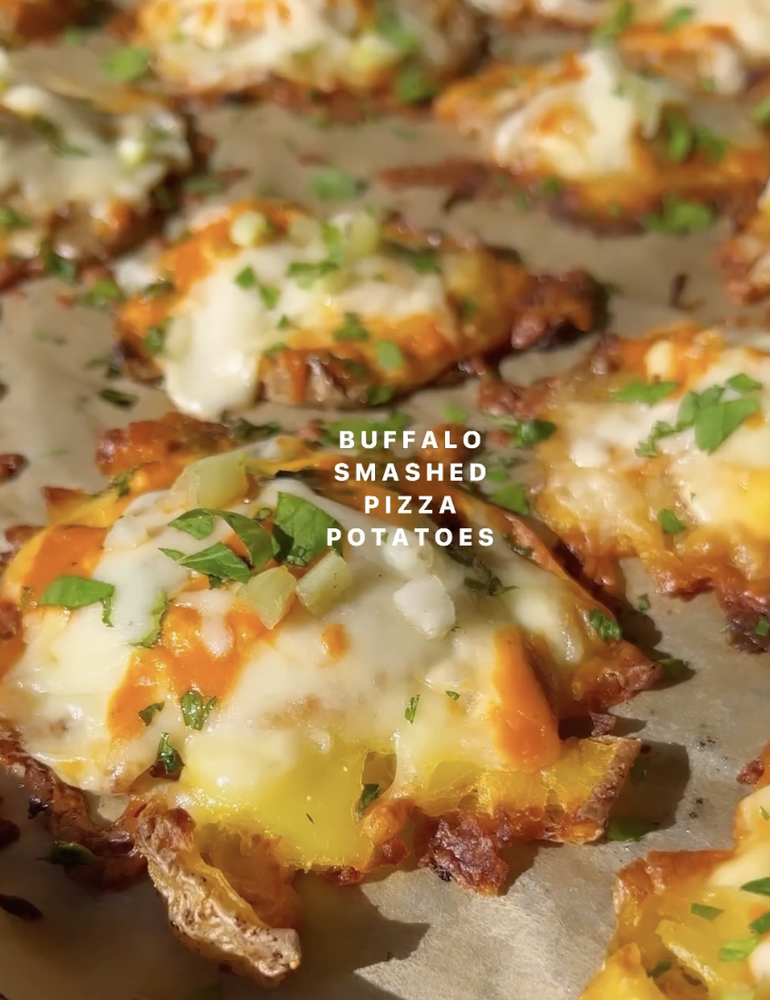 Buffalo Smashed Pizza Potatoes Recipe | The Feedfeed