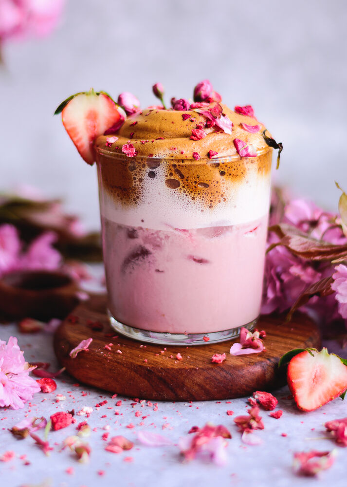 Cherry Blossom & Strawberry Milk Dalgona Recipe | Perfectly Fluffy and ...