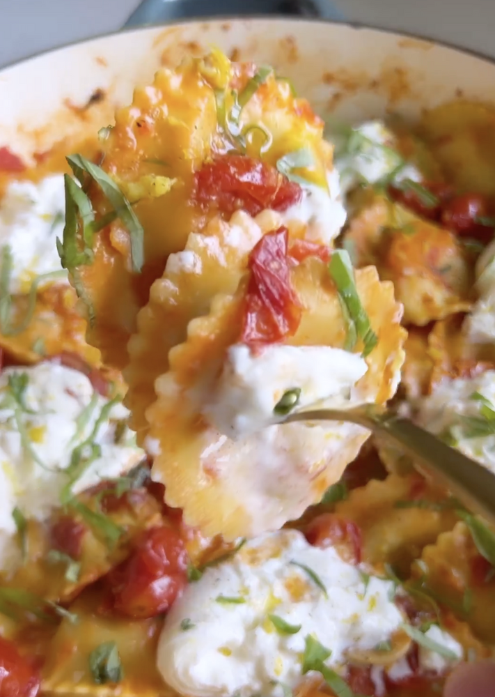 Lemon Zest Ricotta Ravioli with Burst Cherry Tomatoes, Burrata, Lemon ...