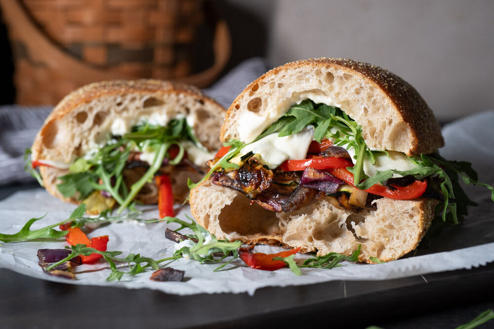 Vegetarian Ciabatta Sandwich with Roasted Garlic Sauce Recipe | The ...