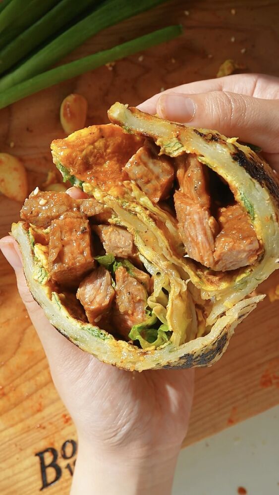 Scallion Pancake Beef Wrap Recipe | The Feedfeed