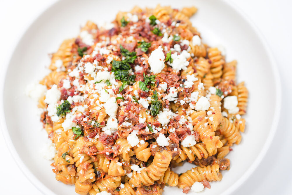 Bacon, Mezcal, and Sun-Dried Tomato Rotini Recipe | The Feedfeed