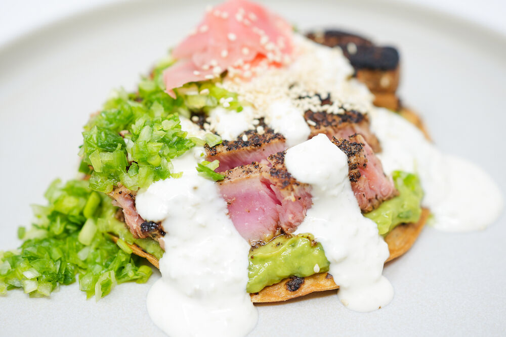 Seared Ahi Tuna Tostada with Wasabi Guacamole Recipe | The Feedfeed
