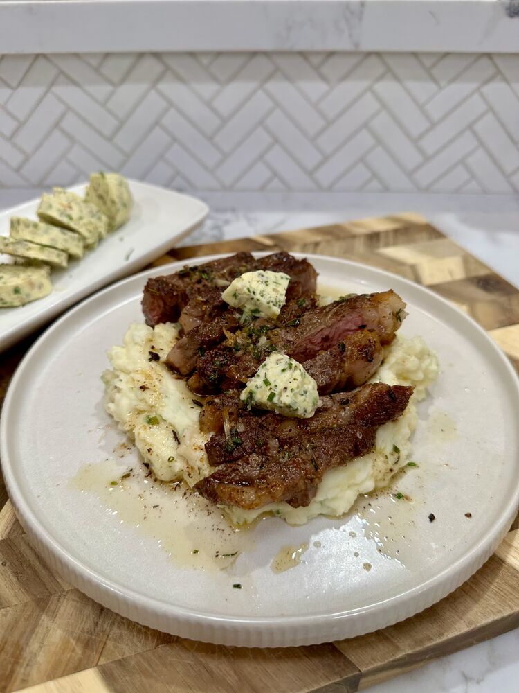 Garlic Herb Compound Butter Steak and Mashed Potatoes Recipe | The Feedfeed