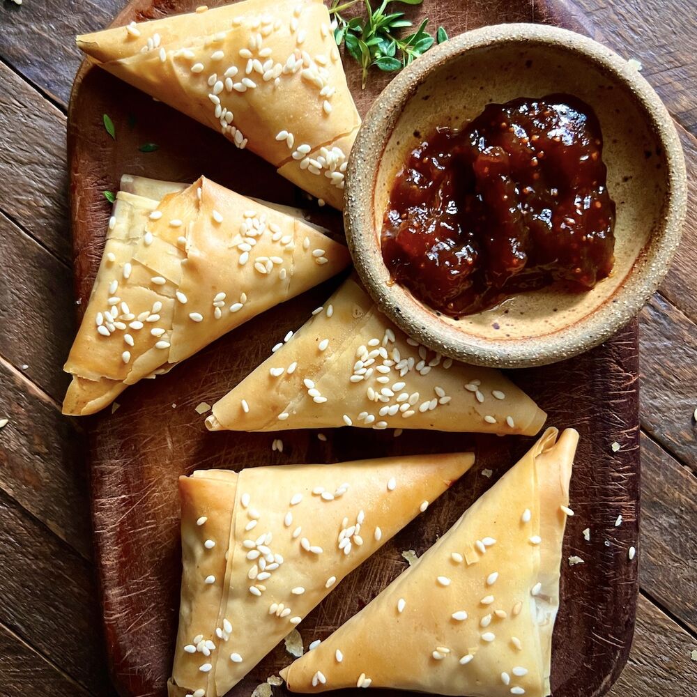 Asiago cheese and fig jam filo triangles - marilena's kitchen Recipe ...
