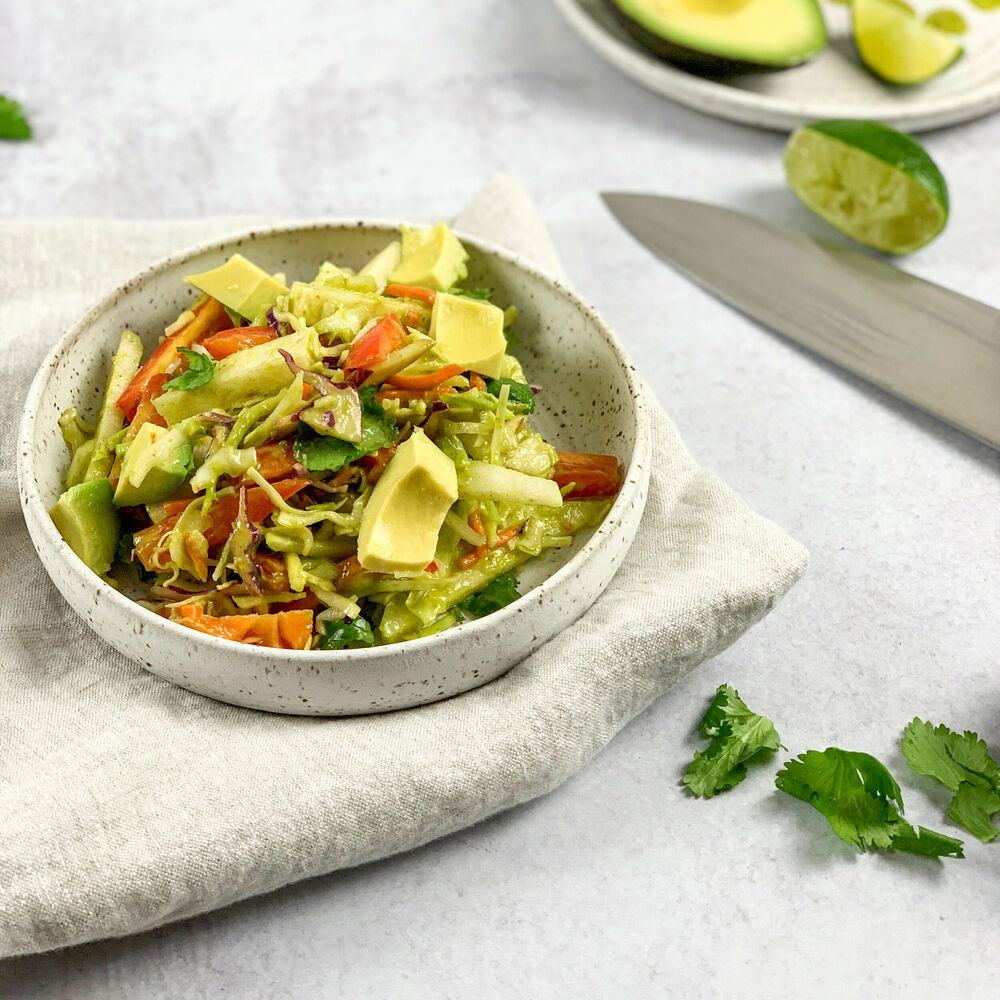Cabbage jicama slaw with avocado lime dressing — rachel master kitchen ...