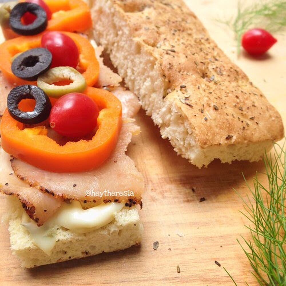 Chicken pastrami foccacia sandwich Recipe | The Feedfeed