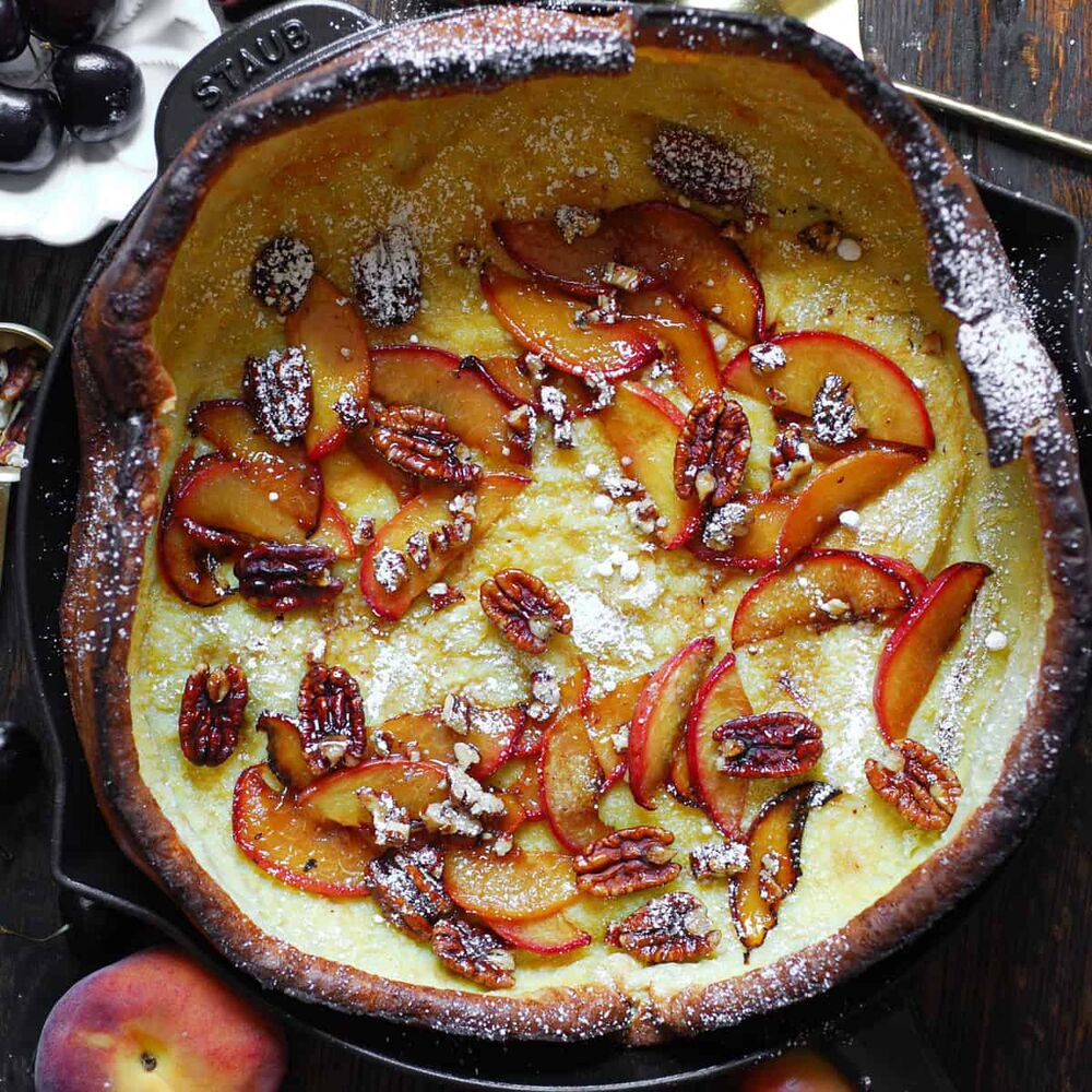 Dutch Baby with Peaches and Pecans Recipe | The Feedfeed