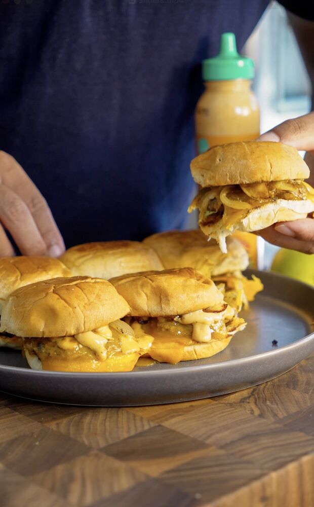 Smoky Burger Sliders with Caramelized Apple and Cheddar Recipe | The ...