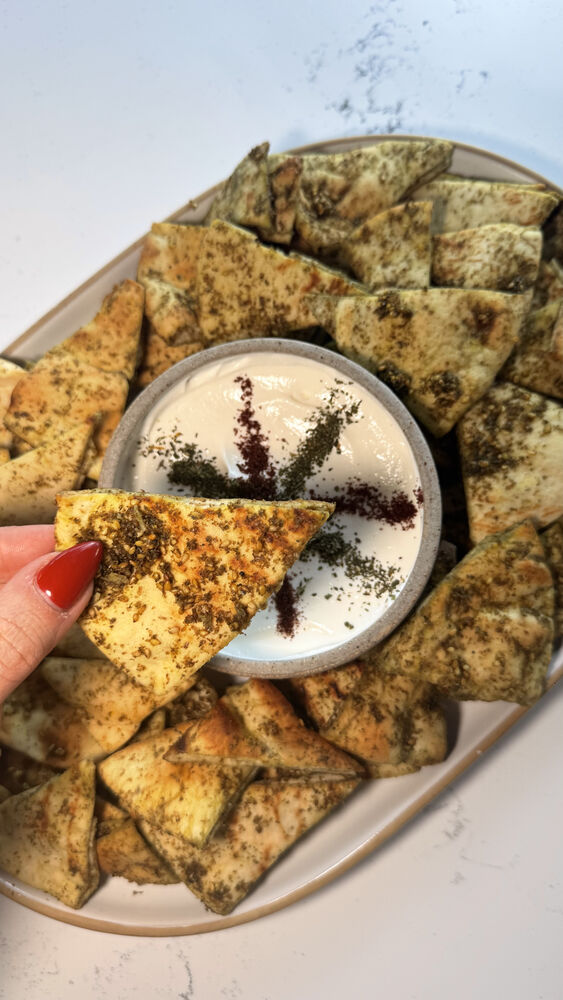 3-Ingredient Air-Fried Za’atar Pita Chips with Labneh Dip Recipe | The ...